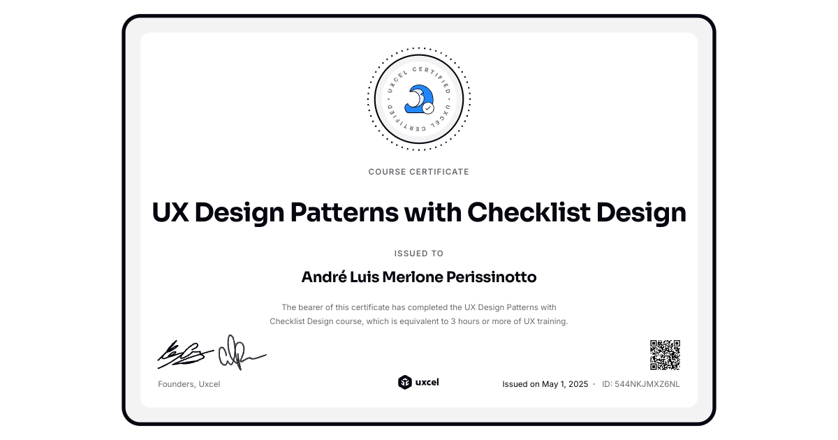 Uxcel Course Certificate of Completion | Uxcel